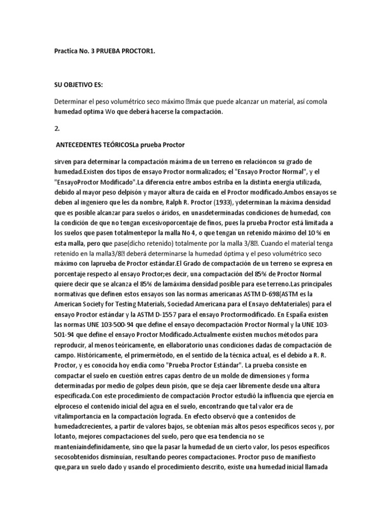 Practica No 1 Prueba de Proctor | PDF | Science | Ingeniería