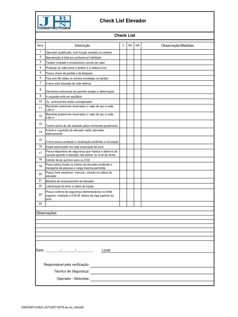 Check List - Elevadores | PDF