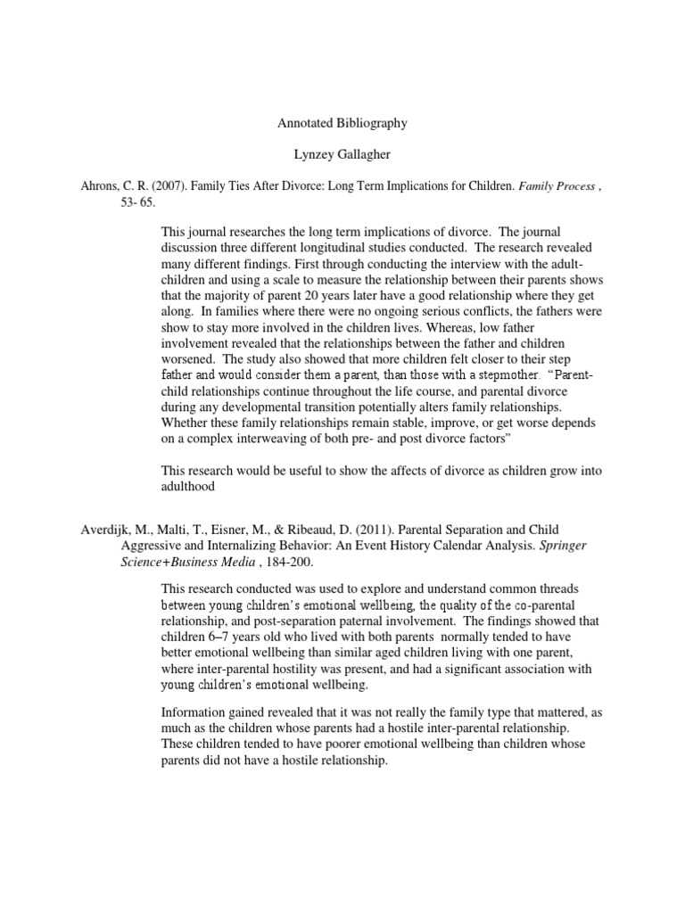 New Finished Capstone Annotated Bibliography | PDF | Divorce | Borderline Personality Disorder