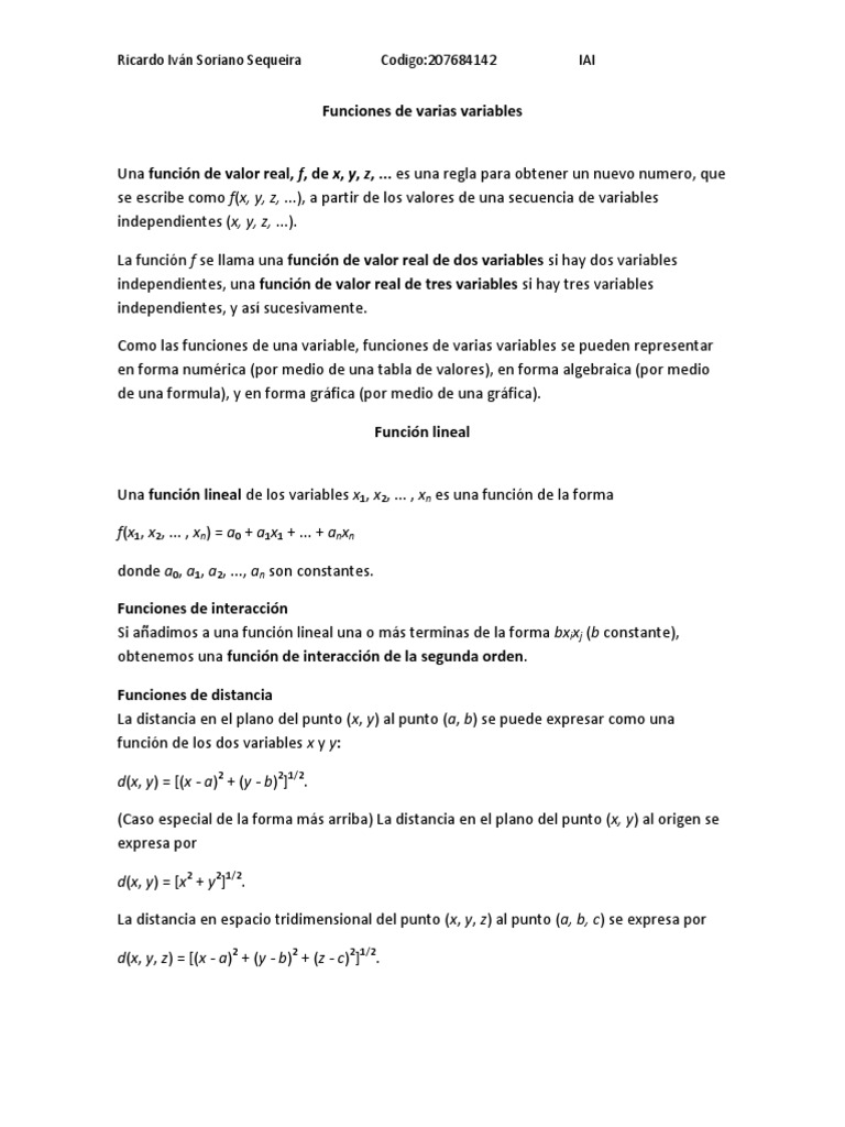 Funciones de Varias Variables | Descargar gratis PDF | Derivado | Función (Matemáticas)