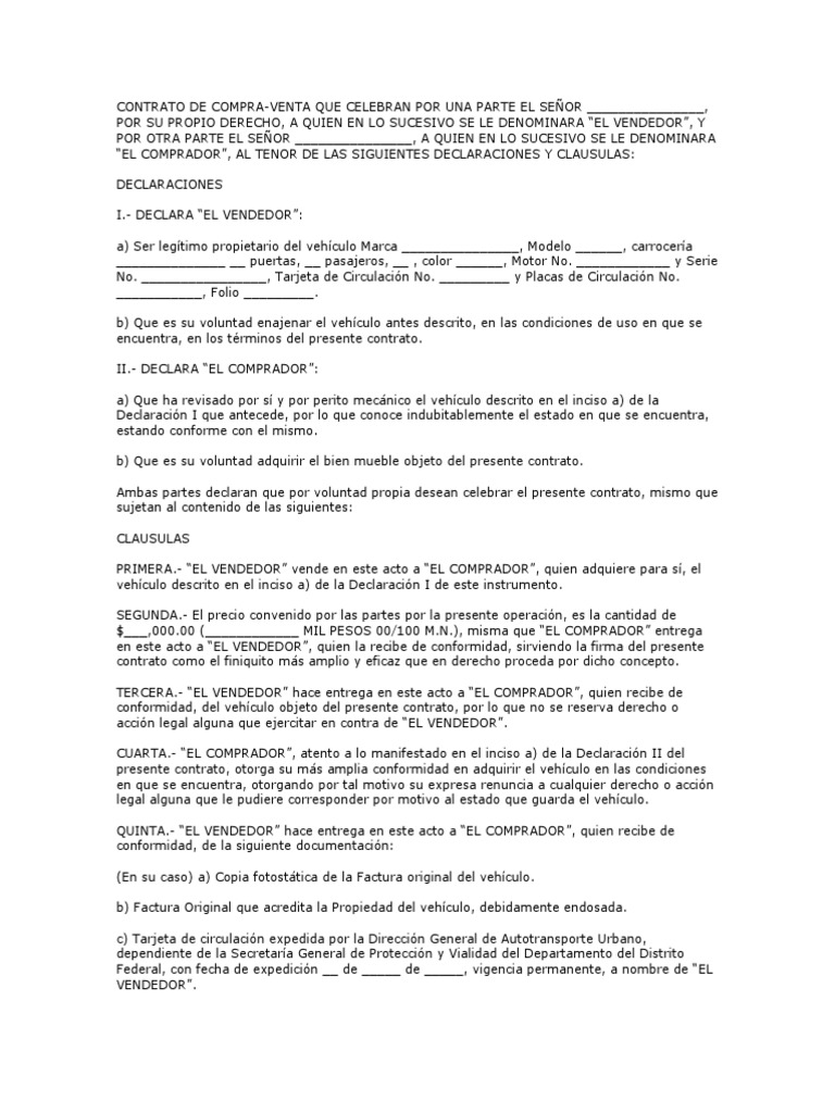 Contrato Compra Venta Auto. - Carta Responsiva | PDF | Gobierno | Justicia