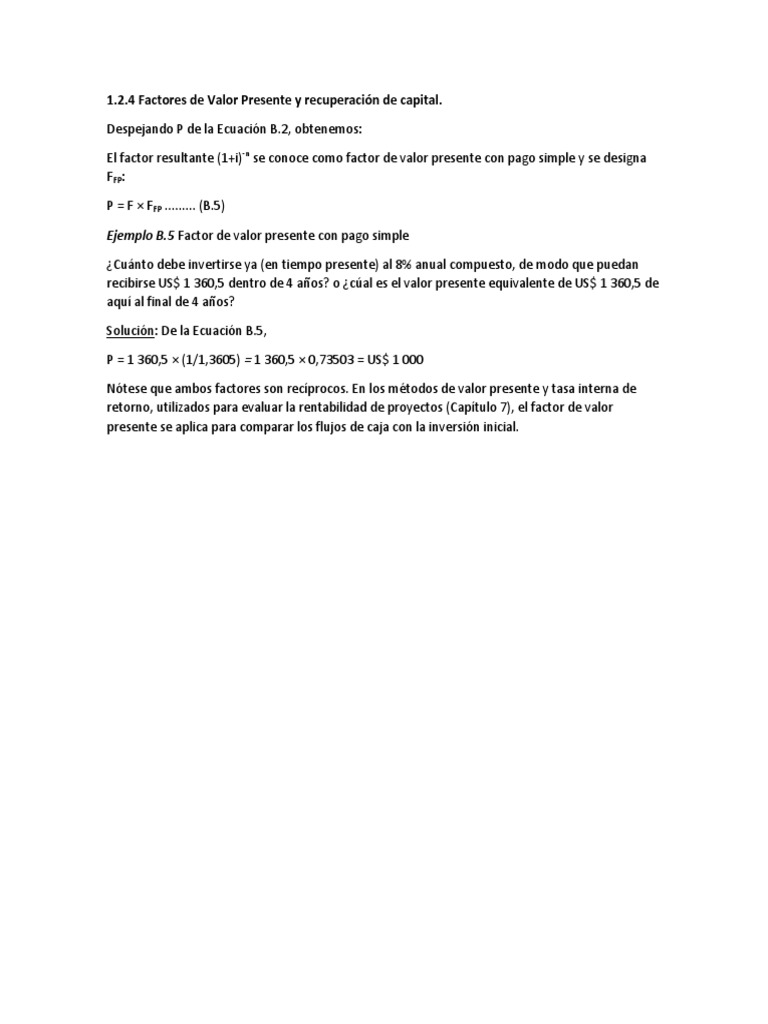 Factores Del Valor Presente y Recuperacion de Capital 2 | PDF ...