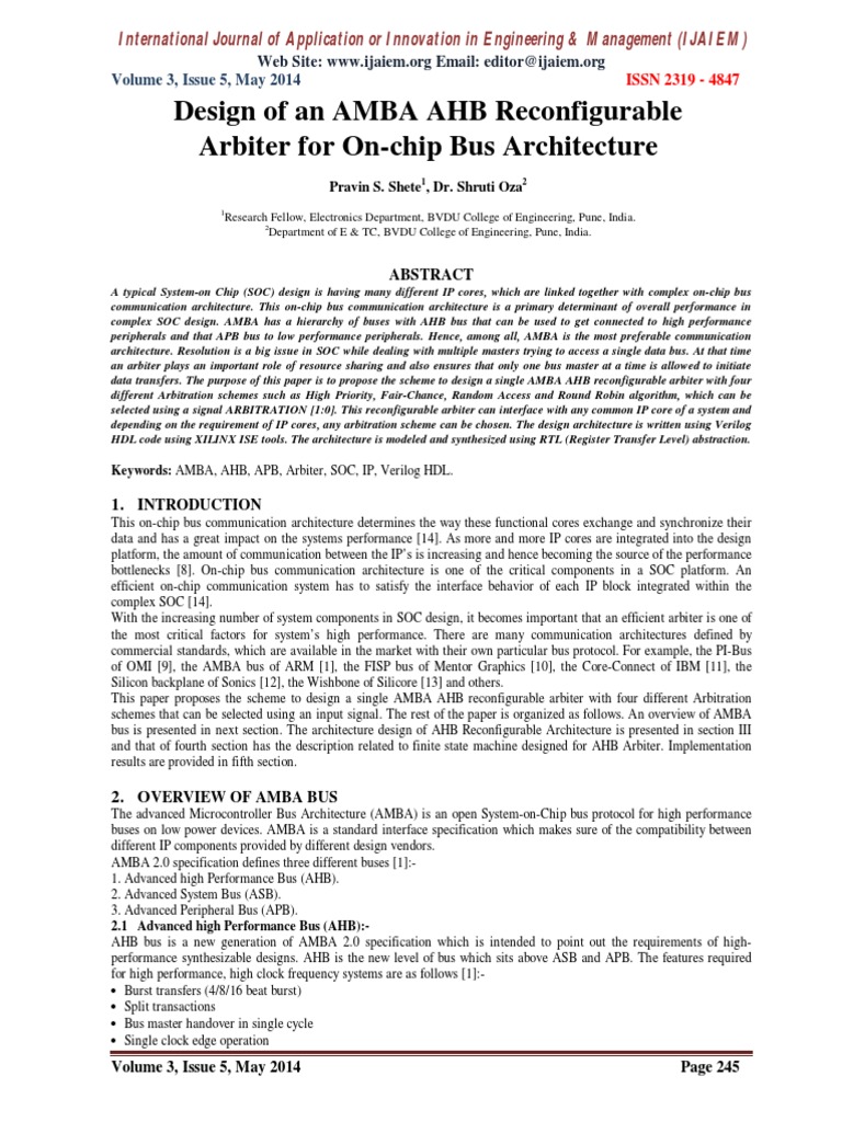 Design of An AMBA AHB Reconfigurable Arbiter For On-Chip Bus ...