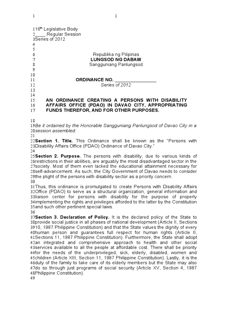 ordinance-PDAO. Person With Disability Ordinance | PDF | Sociological ...