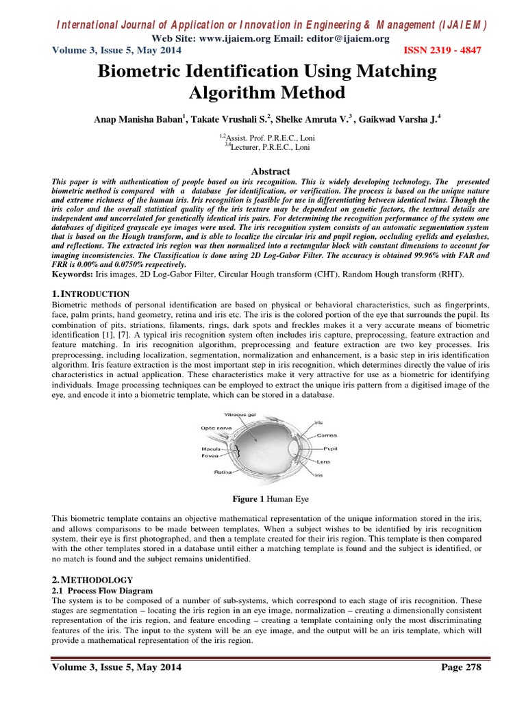 Biometric Identification Using Matching Algorithm Method | PDF ...