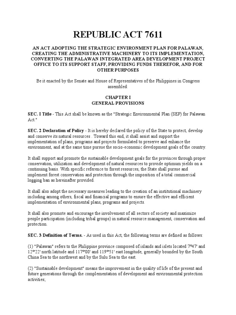 Republic Act 7611 | PDF | Conservation (Ethic) | Sustainability