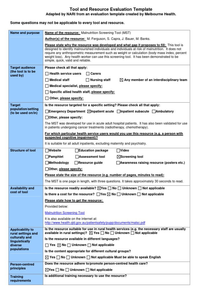 Malnutrition Screening Tool (MST) | Malnutrition | Weight Loss