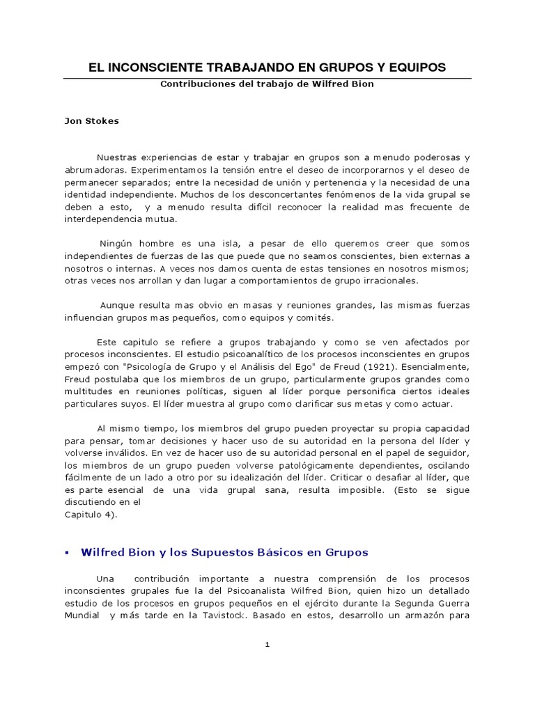Stokes - EL INCONSCIENTE TRABAJANDO EN GRUPOS Y EQUIPOS Contribuciones ...