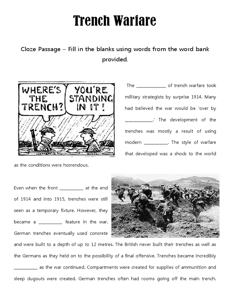 Trench Warfare Cloze Passage | PDF | Trench Warfare | Battles Of The ...