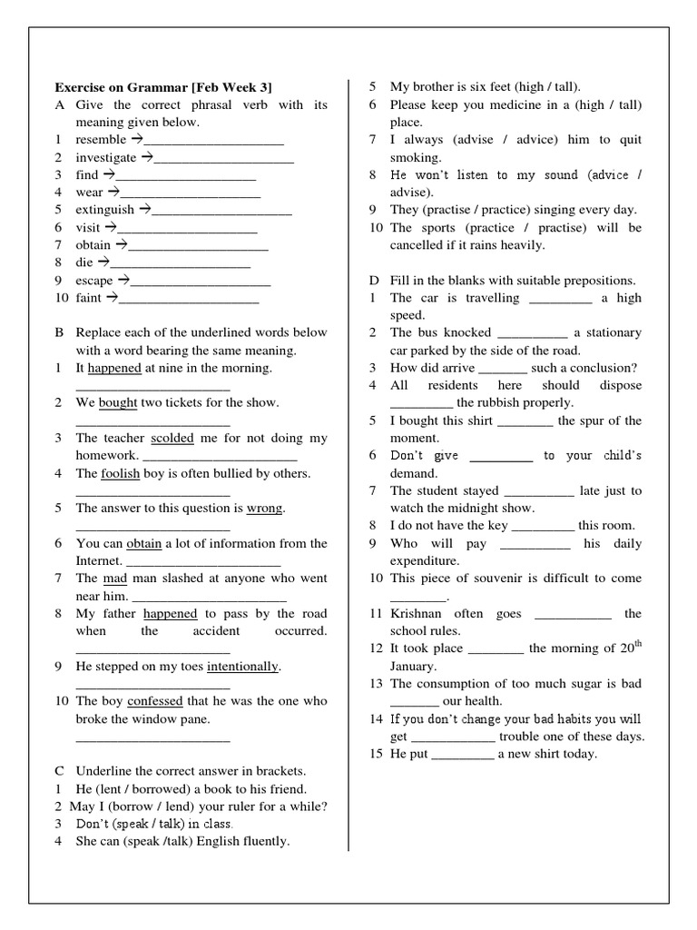 Exercise On Grammar Feb w3 | PDF