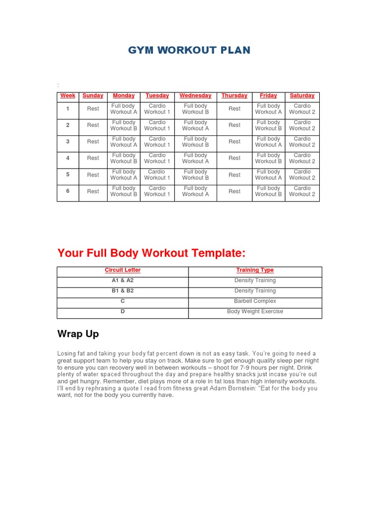 Gym Workout Plan | PDF | Aerobic Exercise | Physical Exercise