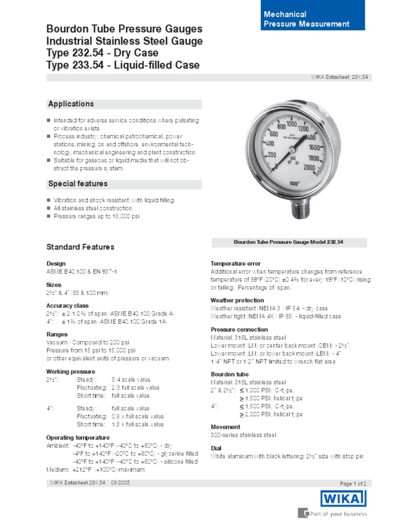 Wika 23x 54 Data Sheet | Download Free PDF | Pressure Measurement ...
