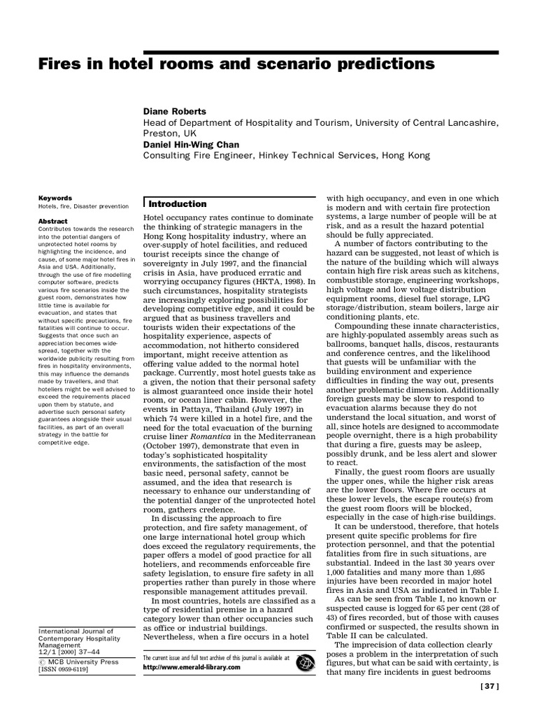 Fires in Hotels | PDF | Fire Sprinkler System | Smoke