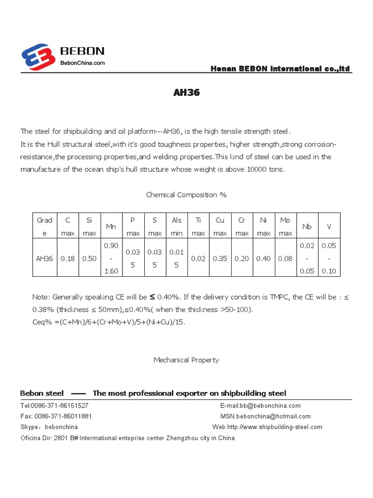 AH36 | PDF | Shipbuilding | Steel