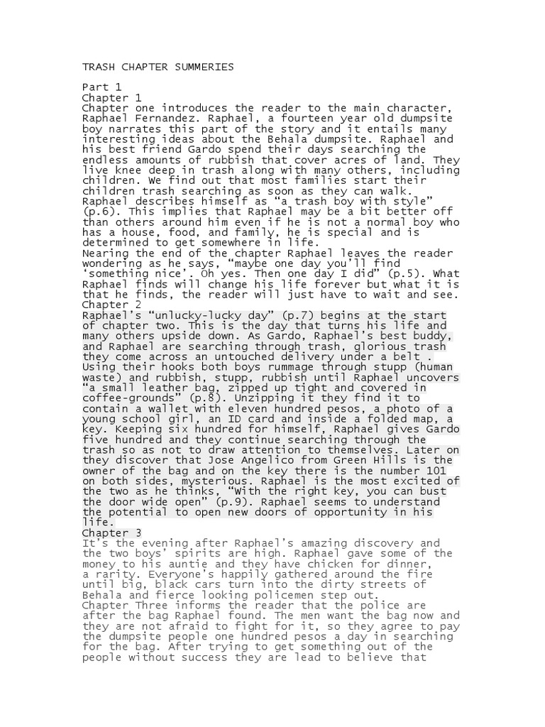 Trash Chapter Summaries Part 1 and 2 | PDF | Leisure
