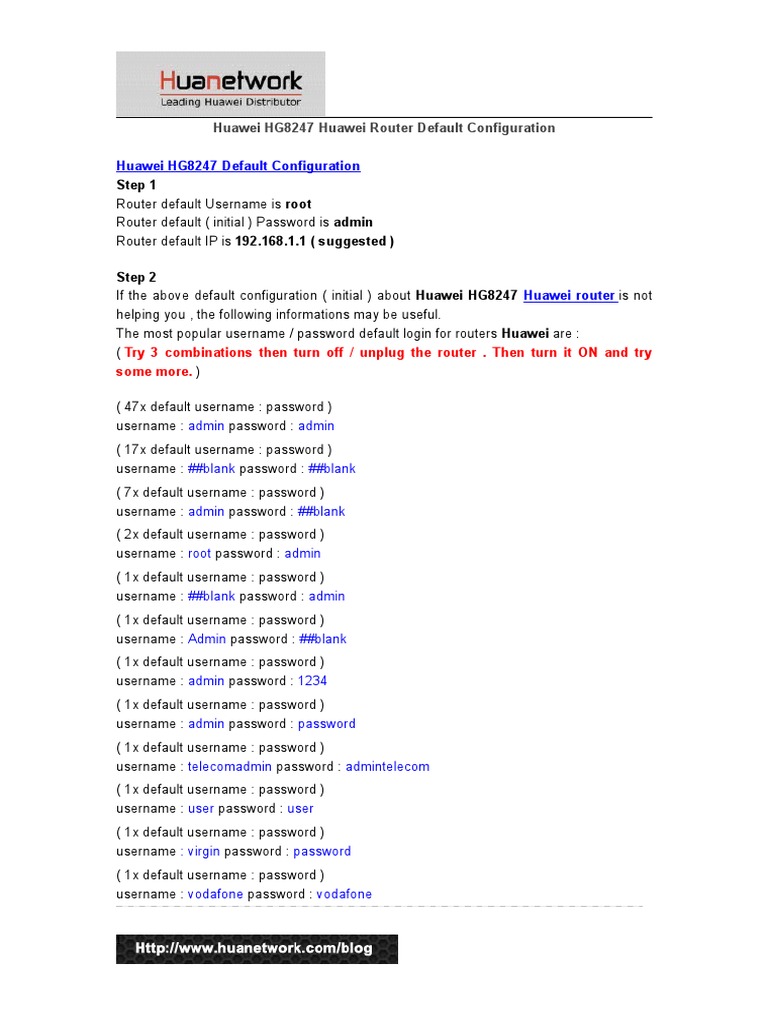 Huawei HG8247 Huawei Router Default Configuration | PDF | Superuser ...