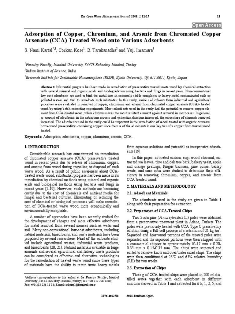 Adsorption of Copper, Chromium, and Arsenic From Chromated Copper ...