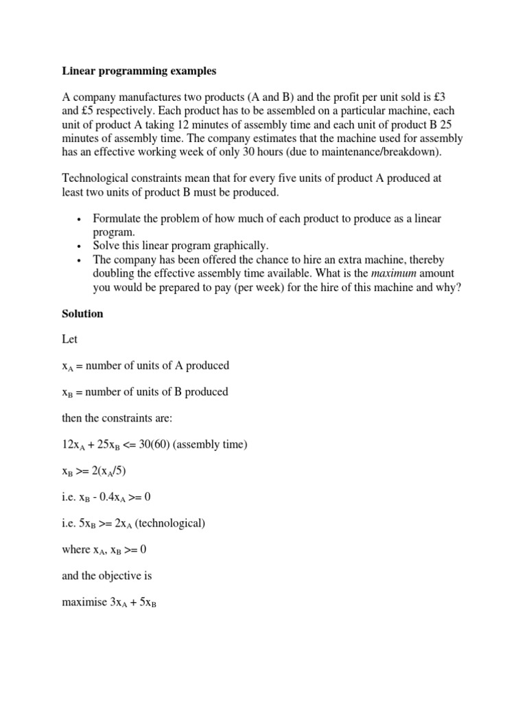 Linear Programming Example 1992 UG Exam | PDF | Linear Programming ...