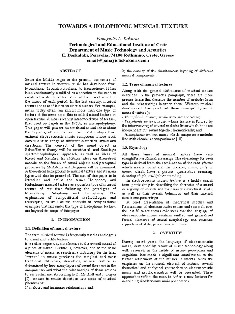 Defining Holophonic Musical Texture | PDF | Sound | Perception