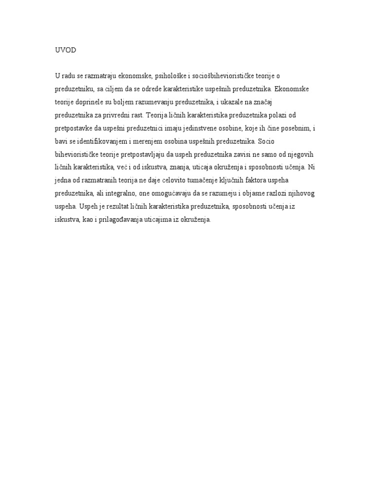 Preduzetnik - Seminarski | PDF