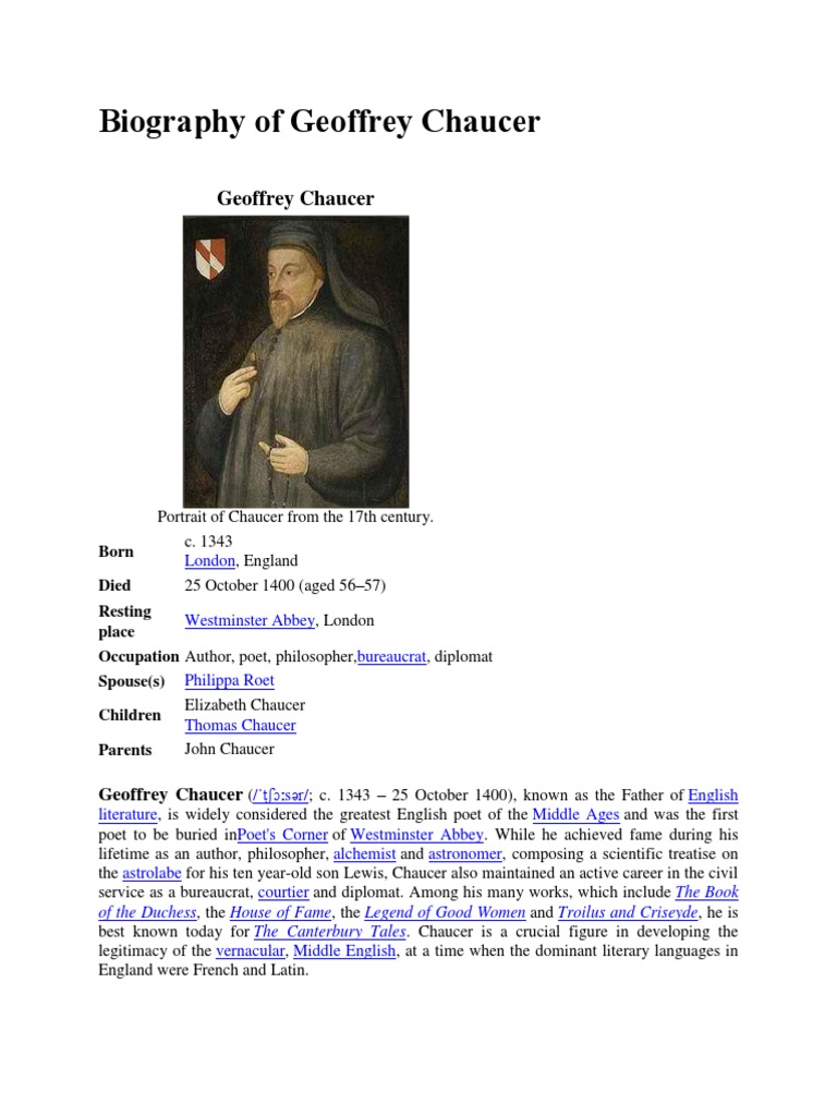 Biography of Geoffrey Chaucer | PDF | Geoffrey Chaucer | Middle English ...