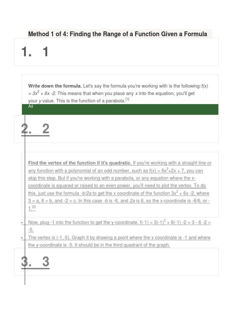 Method 1 of 4: Finding The Range of A Function Given A Formula | PDF ...