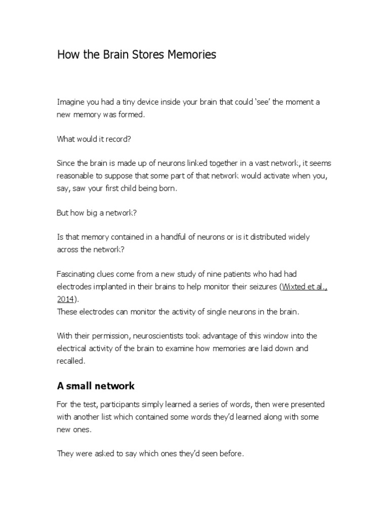 How The Brain Stores Memories | PDF | Memory | Hippocampus