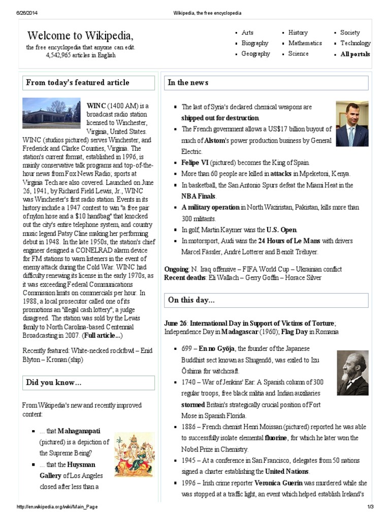 Welcome To Wikipedia,: From Today's Featured Article in The News ...