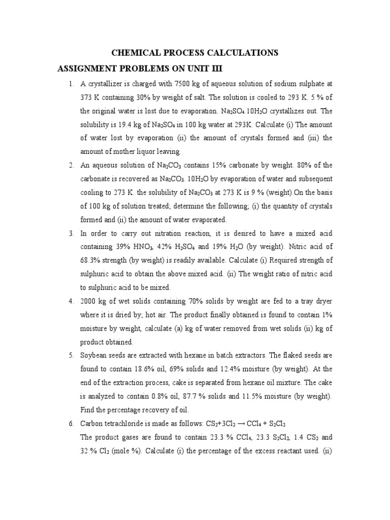 Analysis of Chemical Process Calculations Involving Crystallization ...
