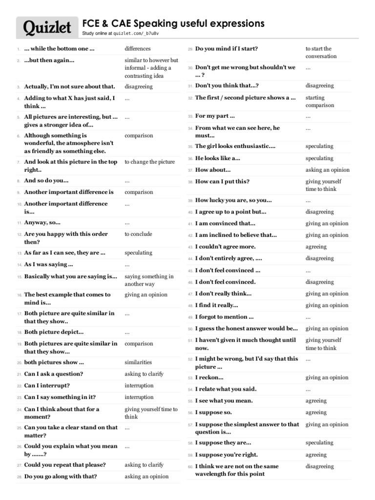 FCE CAE Speaking Useful Expre