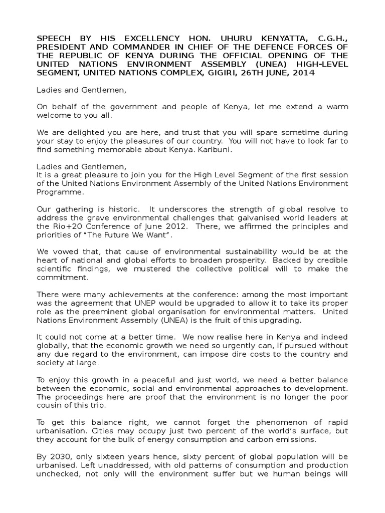 President Uhuru Kenyatta's Speech During The Official Opening of The ...