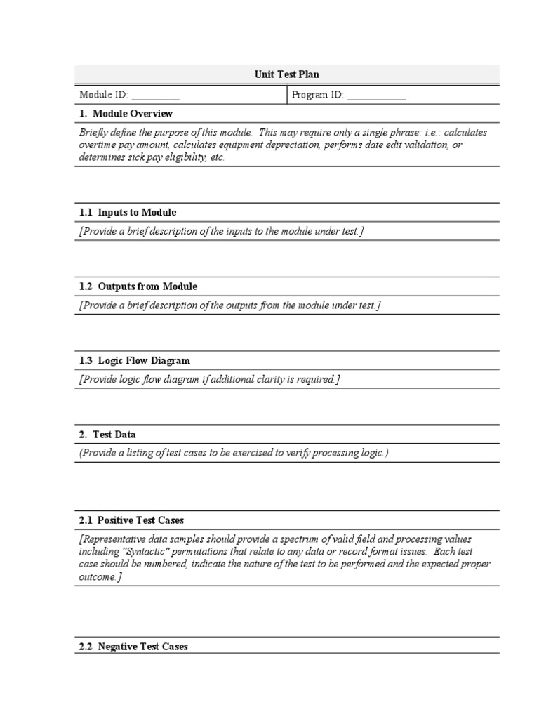 Module ID: - Program ID: - : Unit Test Plan | PDF