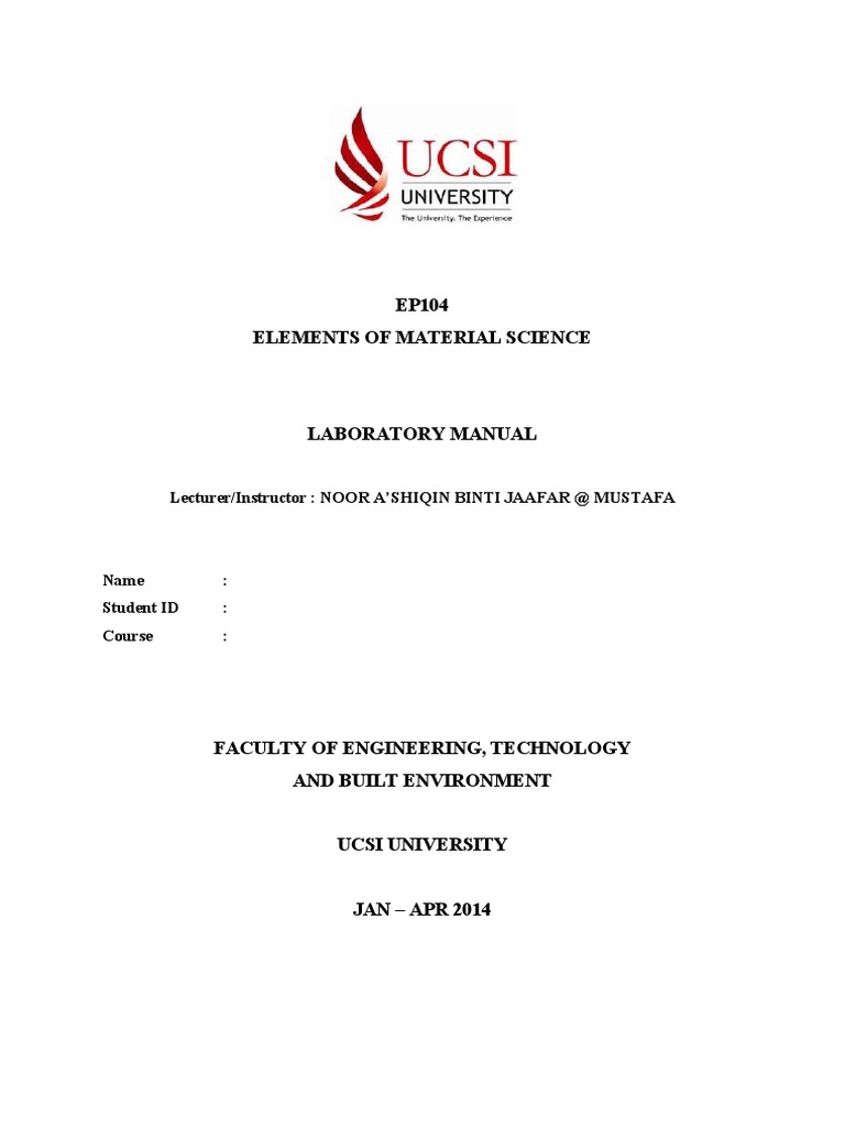 Material Science Lab Manual Guide | PDF | Ultimate Tensile Strength ...