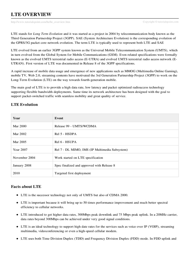 Lte Overview | PDF | Lte (Telecommunication) | Duplex (Telecommunications)