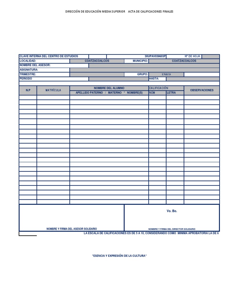 Formato de Califciaciones Upav | PDF