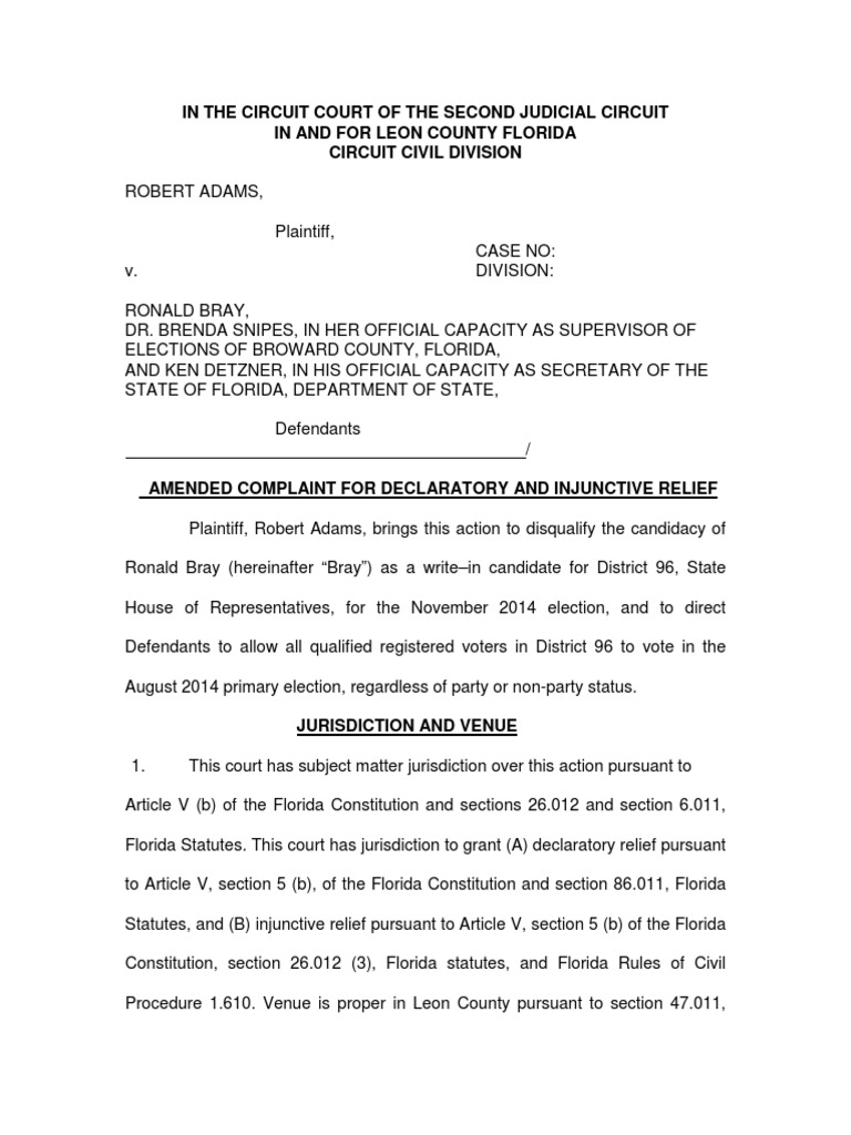 Ronald Bray Lawsuit | PDF | Venue (Law) | Lawsuit