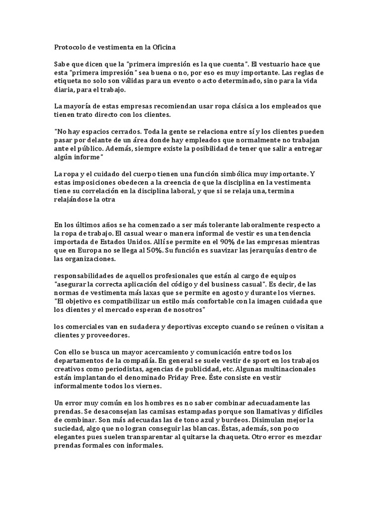 Protocolo de Vestimenta en La Oficina | PDF | Traje (ropa ...