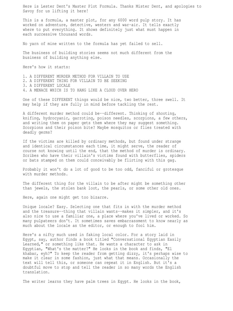 LESTER DENT Master Plot | PDF | Thriller (Genre) | Leisure