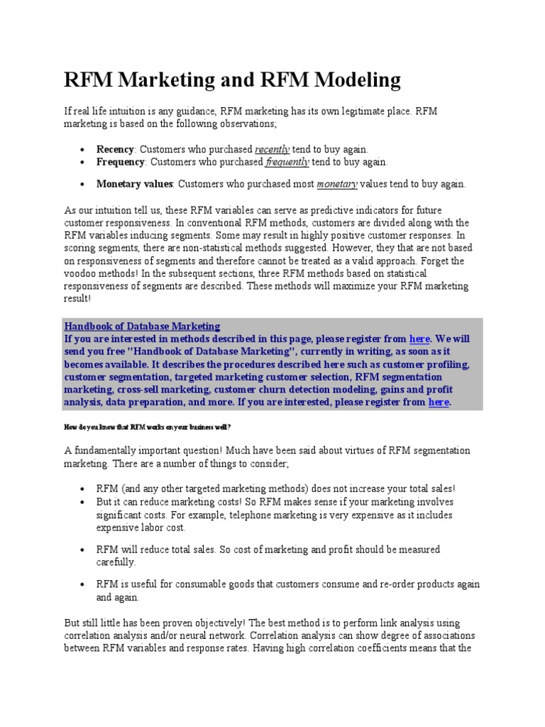RFM Marketing and RFM Modeling | PDF | Market Segmentation ...