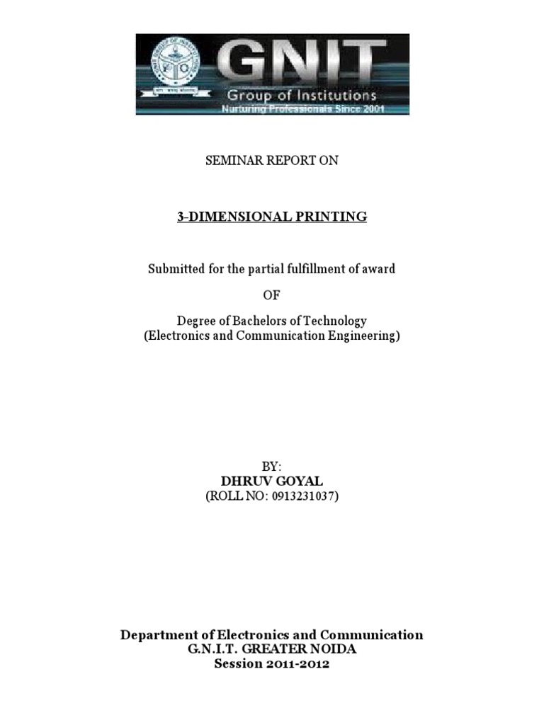 3d Printer Seminar-Report | PDF | 3 D Printing | 3 D Modeling