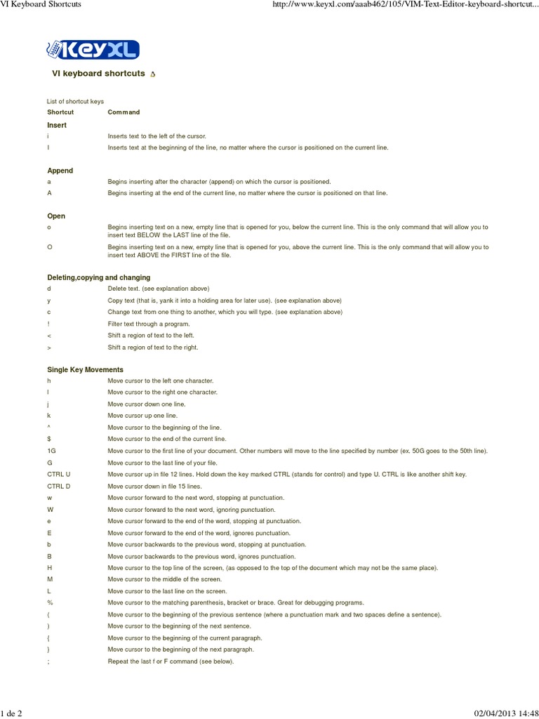 Essential VI Keyboard Shortcuts | PDF | Computer Keyboard | Bracket