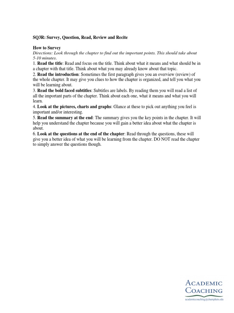 SQ3R Worksheet Template With Logo | PDF | Career & Growth