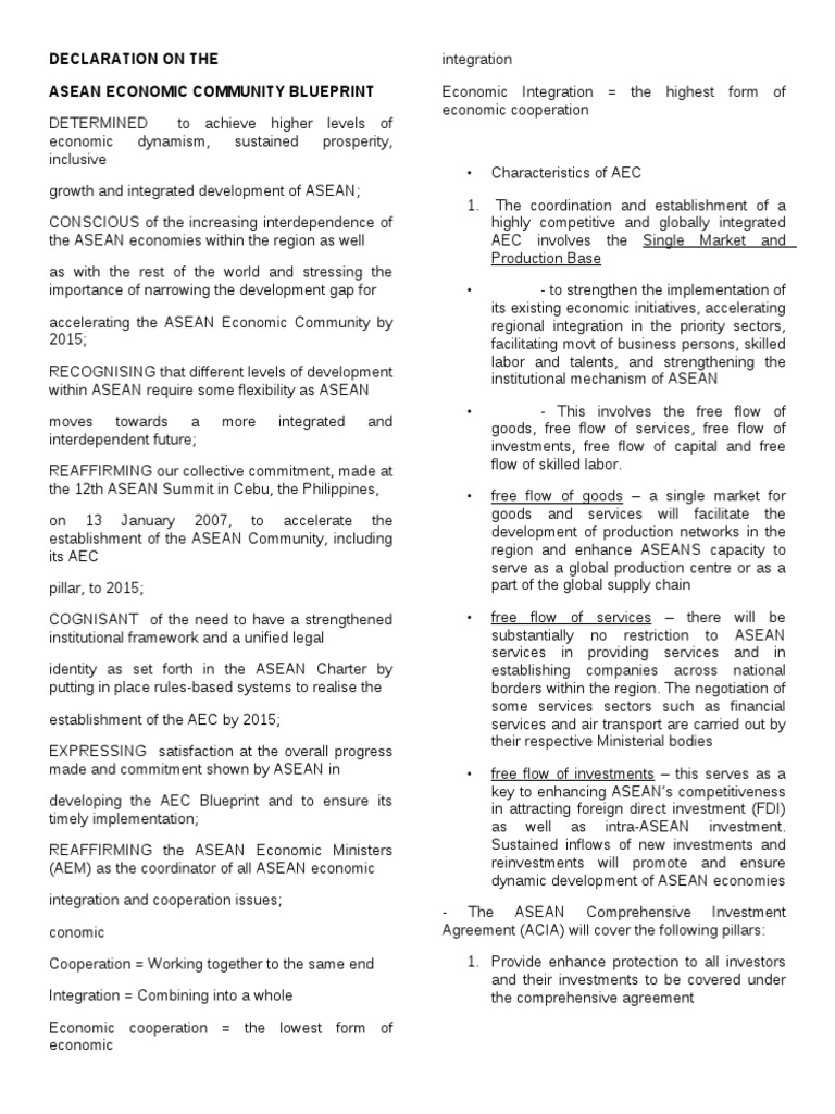 The ASEAN Economic Community Blueprint for Economic Integration | PDF ...