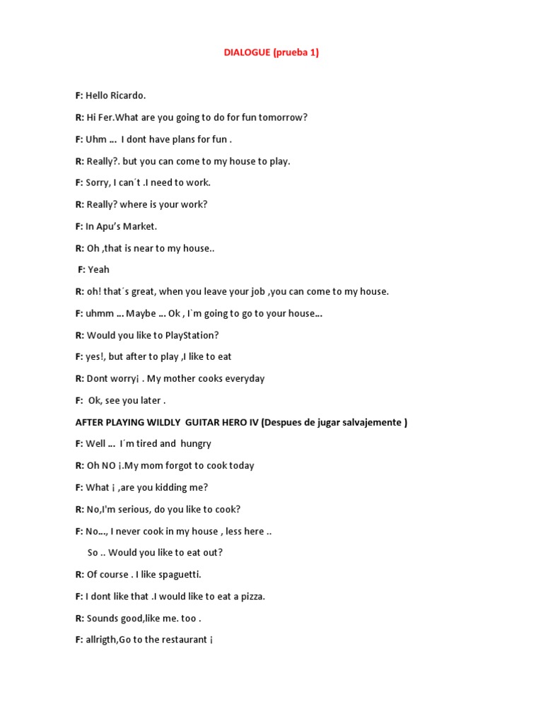 Playdate Plans and Dinner Choices | PDF