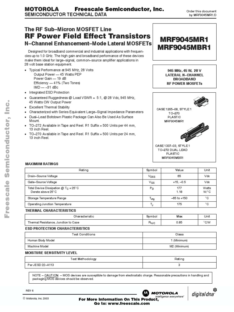 MRF9045 datasheet | Field Effect Transistor | Mosfet