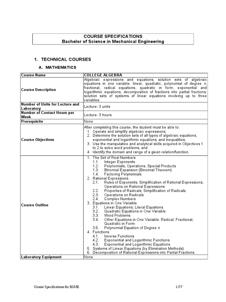 CMO 9, S. 2008-BSME Course Specification | PDF | Trigonometric ...