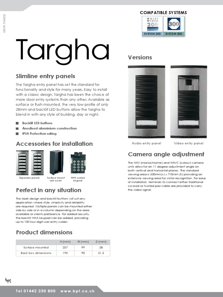 Targha Slimline Entry Panels Overview | PDF