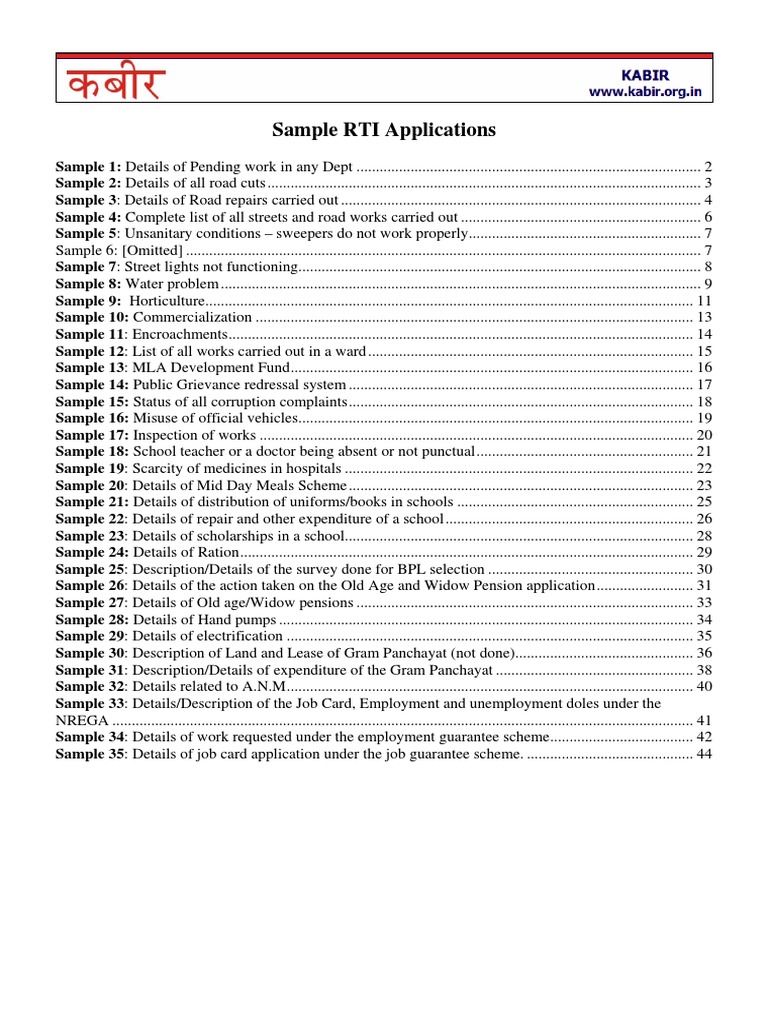 Sample RTI Applications English | Complaint | Fee