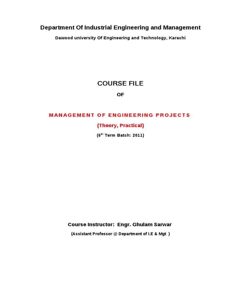 Course File: Department of Industrial Engineering and Management | PDF | Emergence | Engineering
