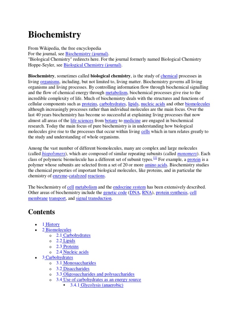Biochemistry: Biochemistry, Sometimes Called Biological Chemistry, Is ...